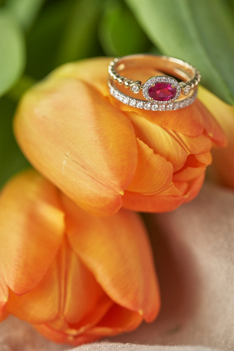 Two Row Oval Ruby and Diamond Ring – Siroo